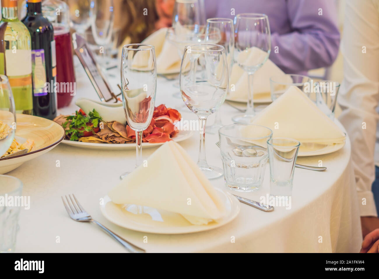 Catering service. Restaurant table with food. Huge amount of food on ...