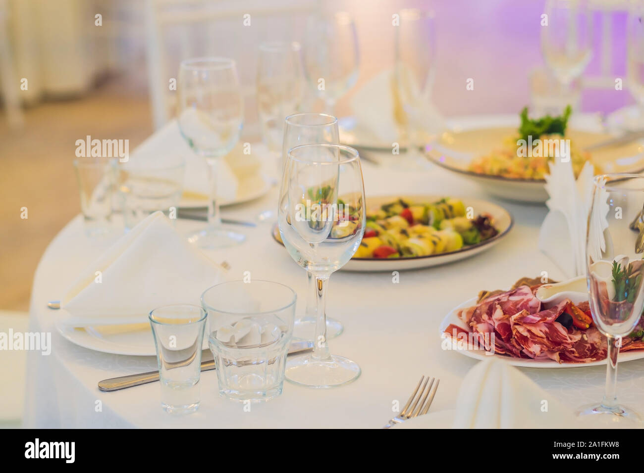 Catering service. Restaurant table with food. Huge amount of food on ...