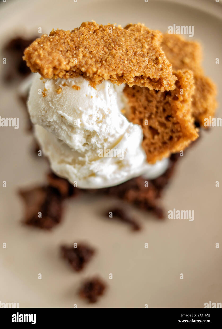 Vanilla ice cream with graham cracker pieces shot from above Stock ...