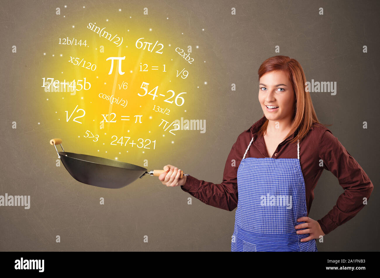 Person cooking numbers and mathematical staffs Stock Photo - Alamy