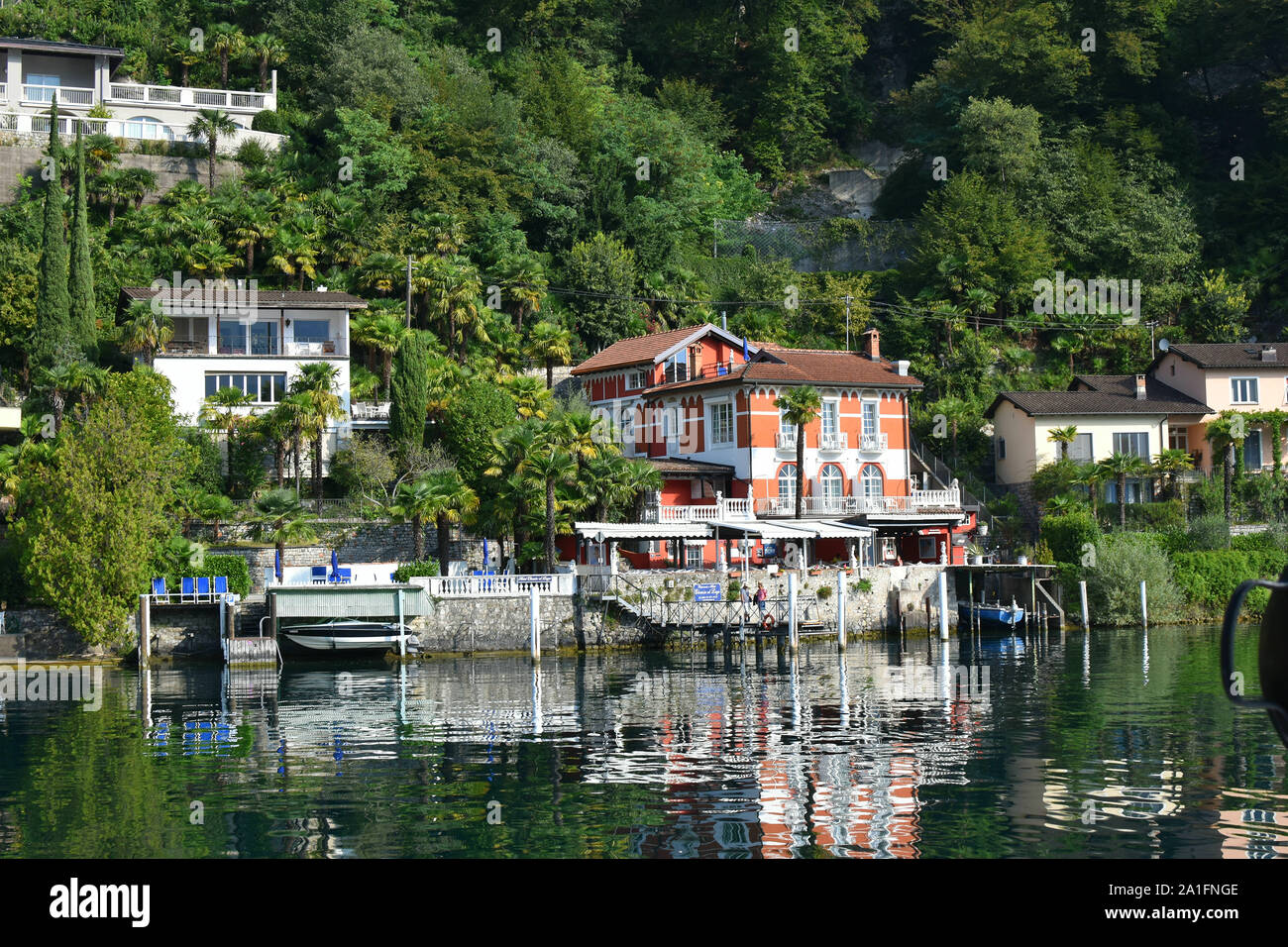 Panoramic view of the lake and the city of Lugano, Switzerland, Europe ...