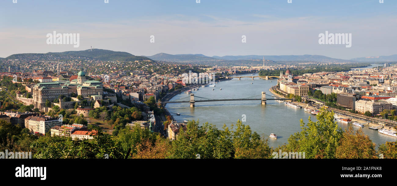 Budapest and the river Danube seen from the citadel in Gellert hill ...