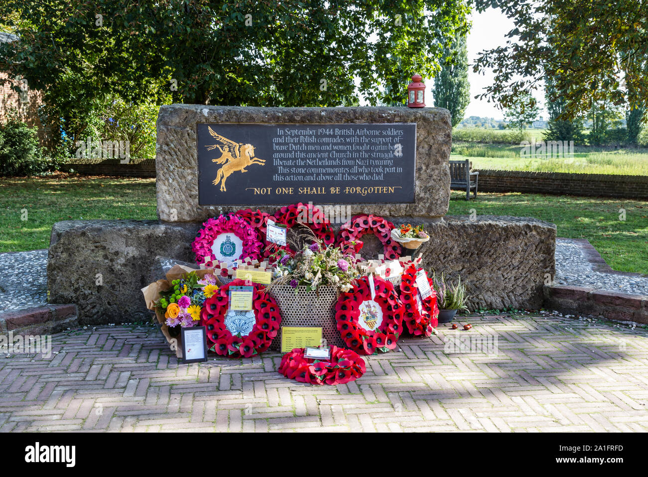 Oosterbeek, Netherlands, September 22, 2019: British soldier memorial ...