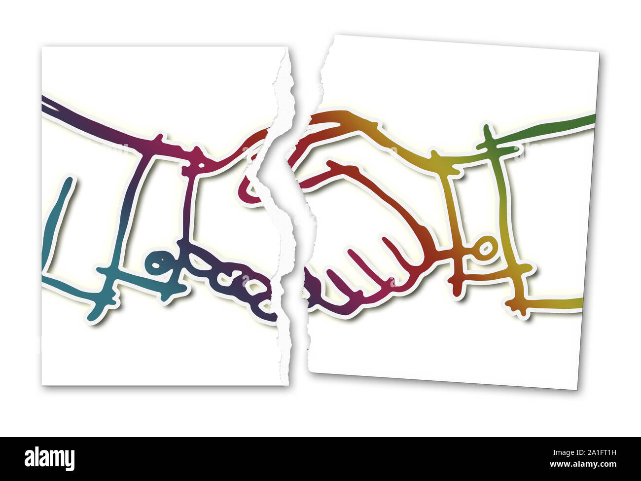 Ripped photo of a handshake against a white background - concept image ...