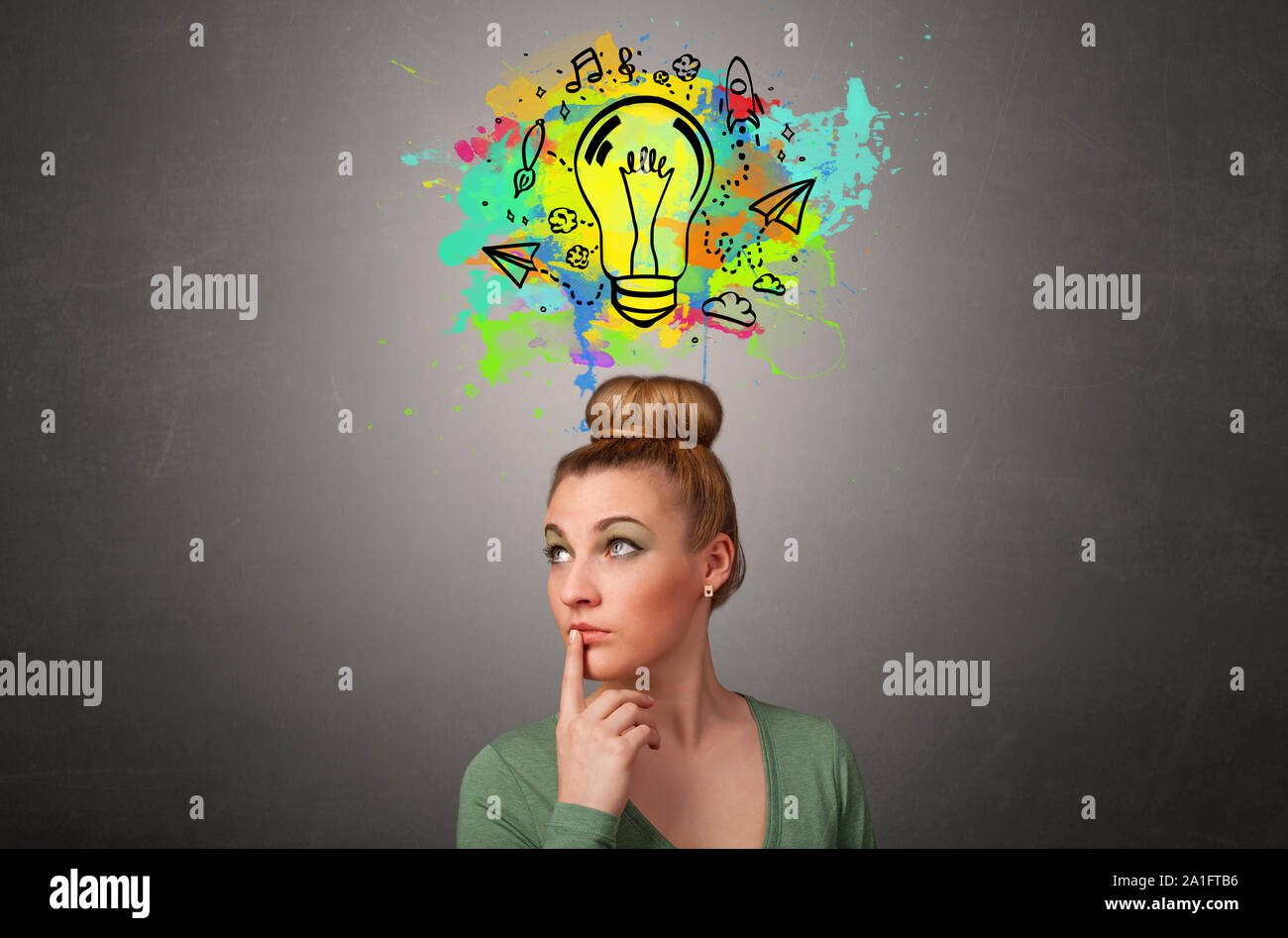 Pretty girl with design thinking concept Stock Photo - Alamy