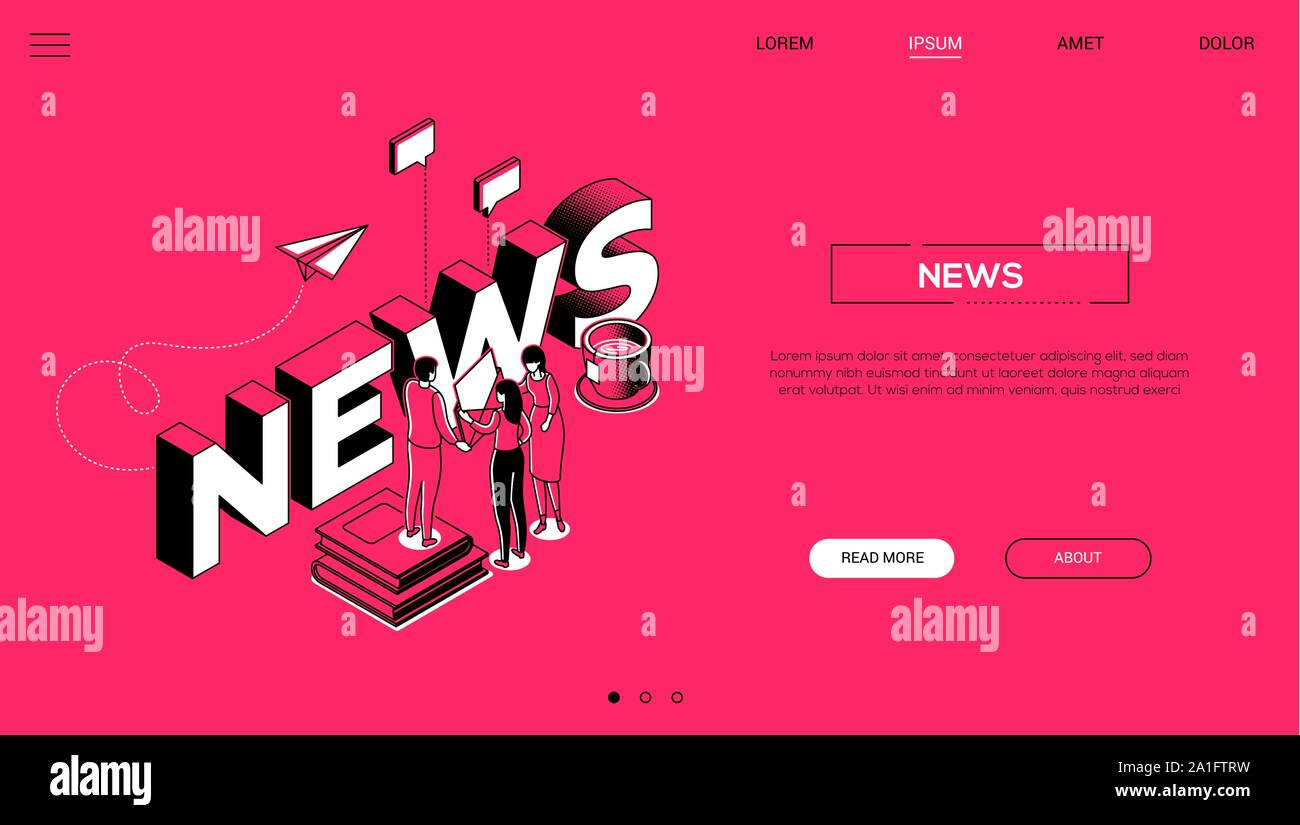 News creation colorful vector landing page template Stock Vector Image ...