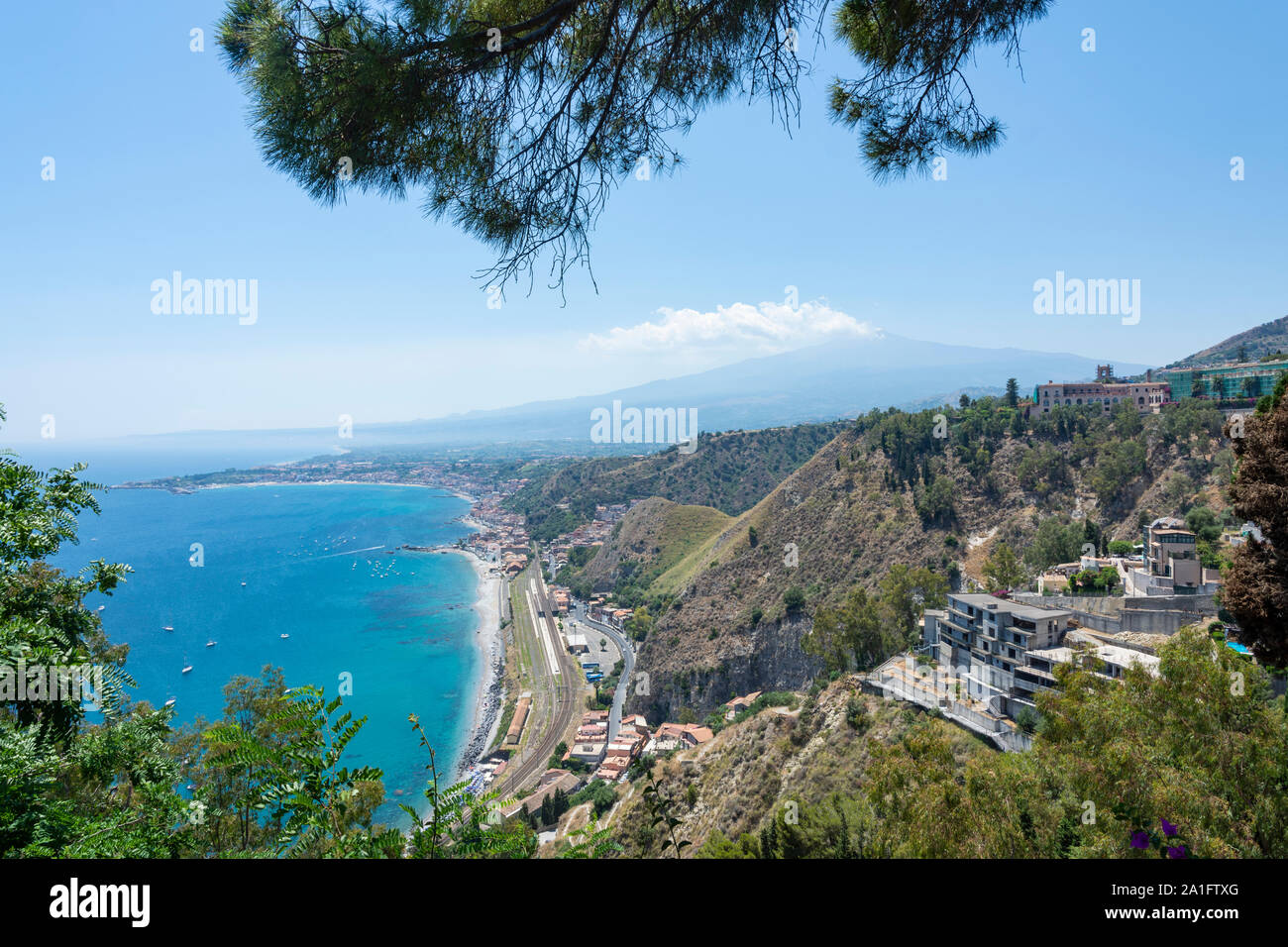 Beautiful view from Taormina, Sicily, Italy to Etna volcano and ...