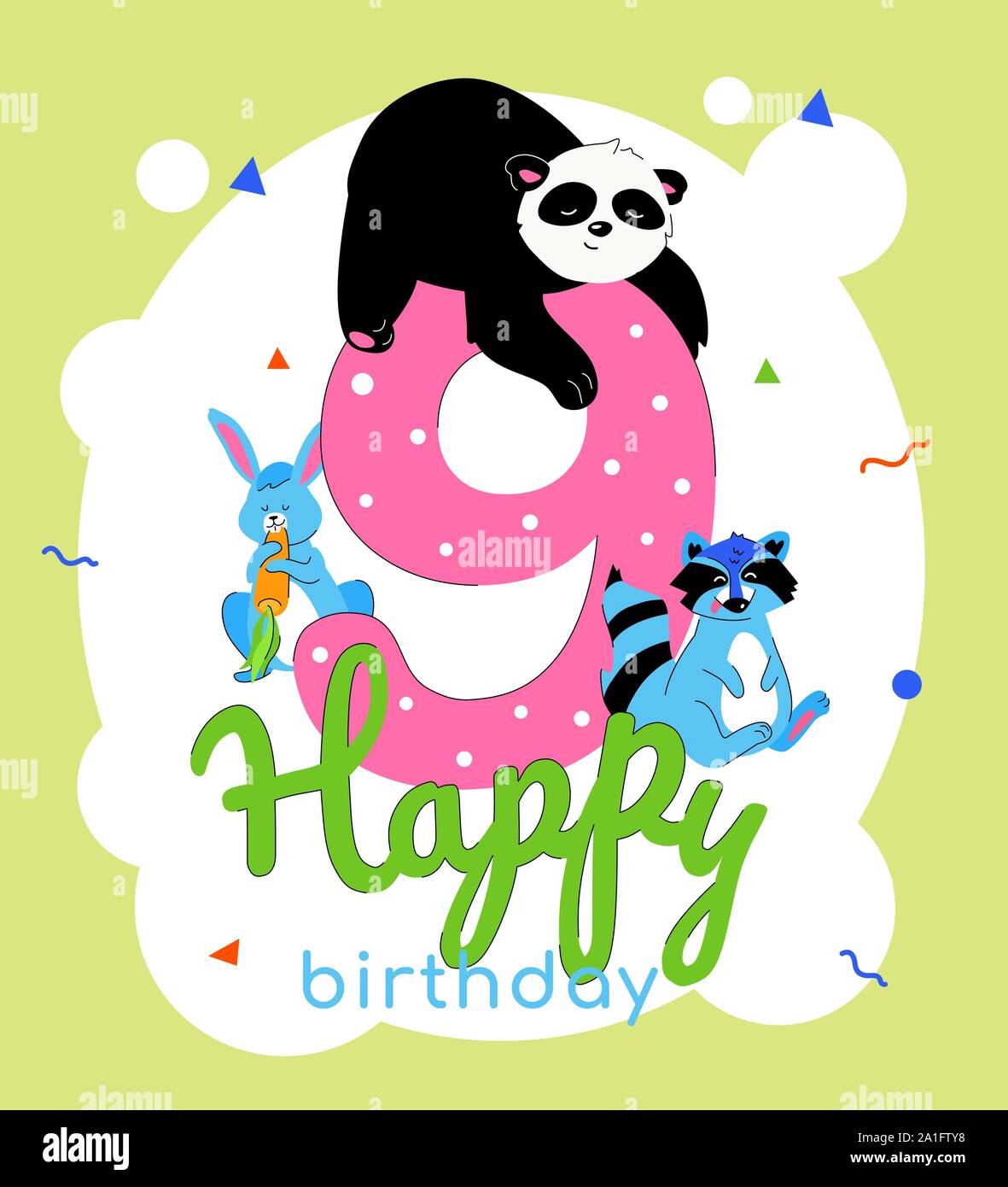 Children 9th birthday greeting card vector template Stock Vector Image ...