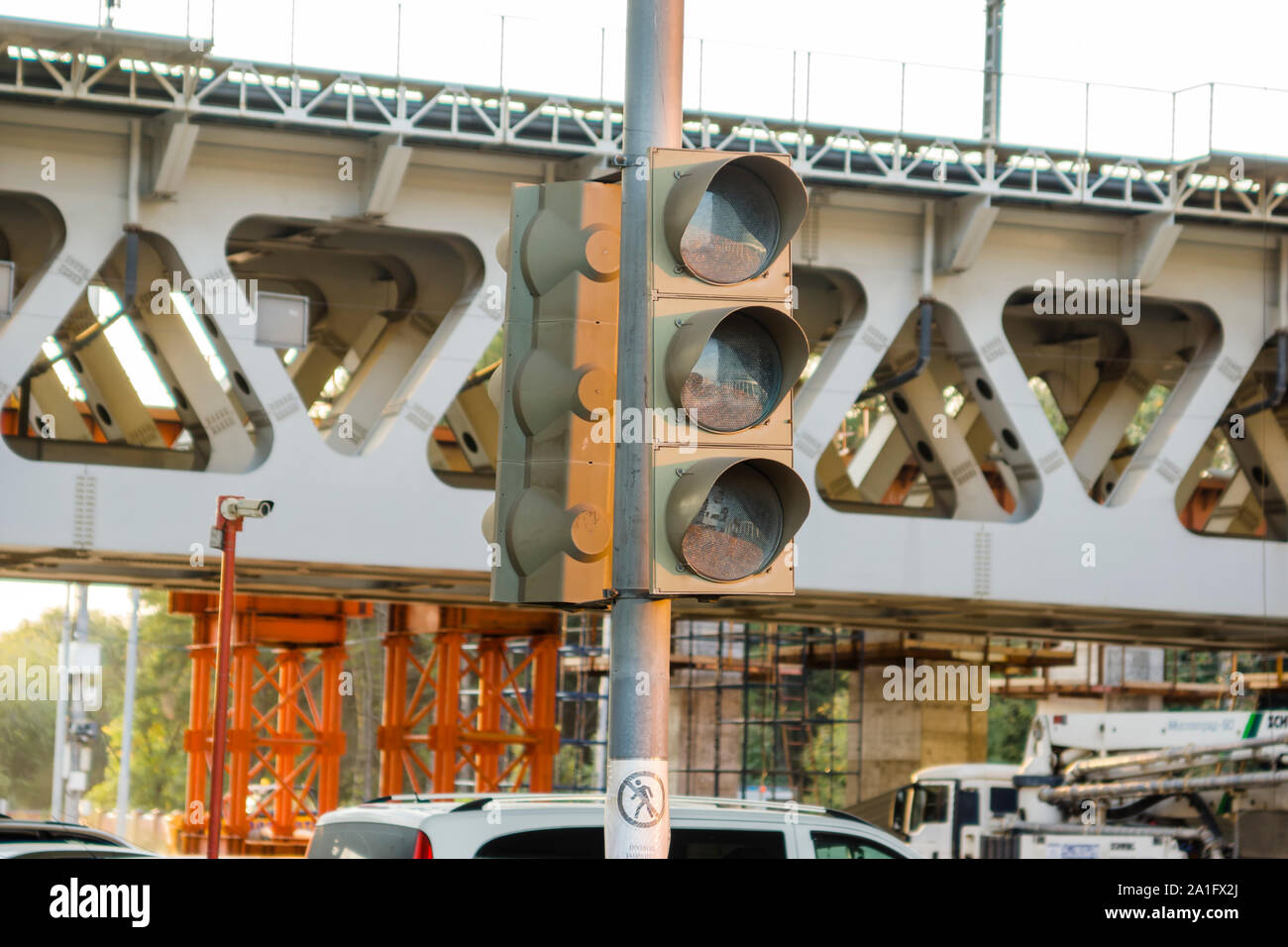 Moscow, Russia - September 12, 2019: old traffic light at a dead end ...