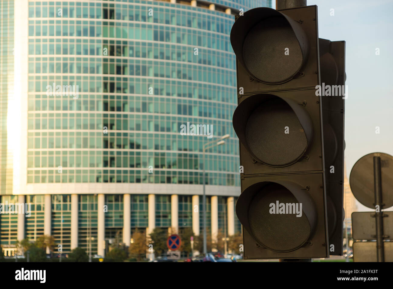 Moscow, Russia - September 12, 2019: old traffic light at a dead end ...