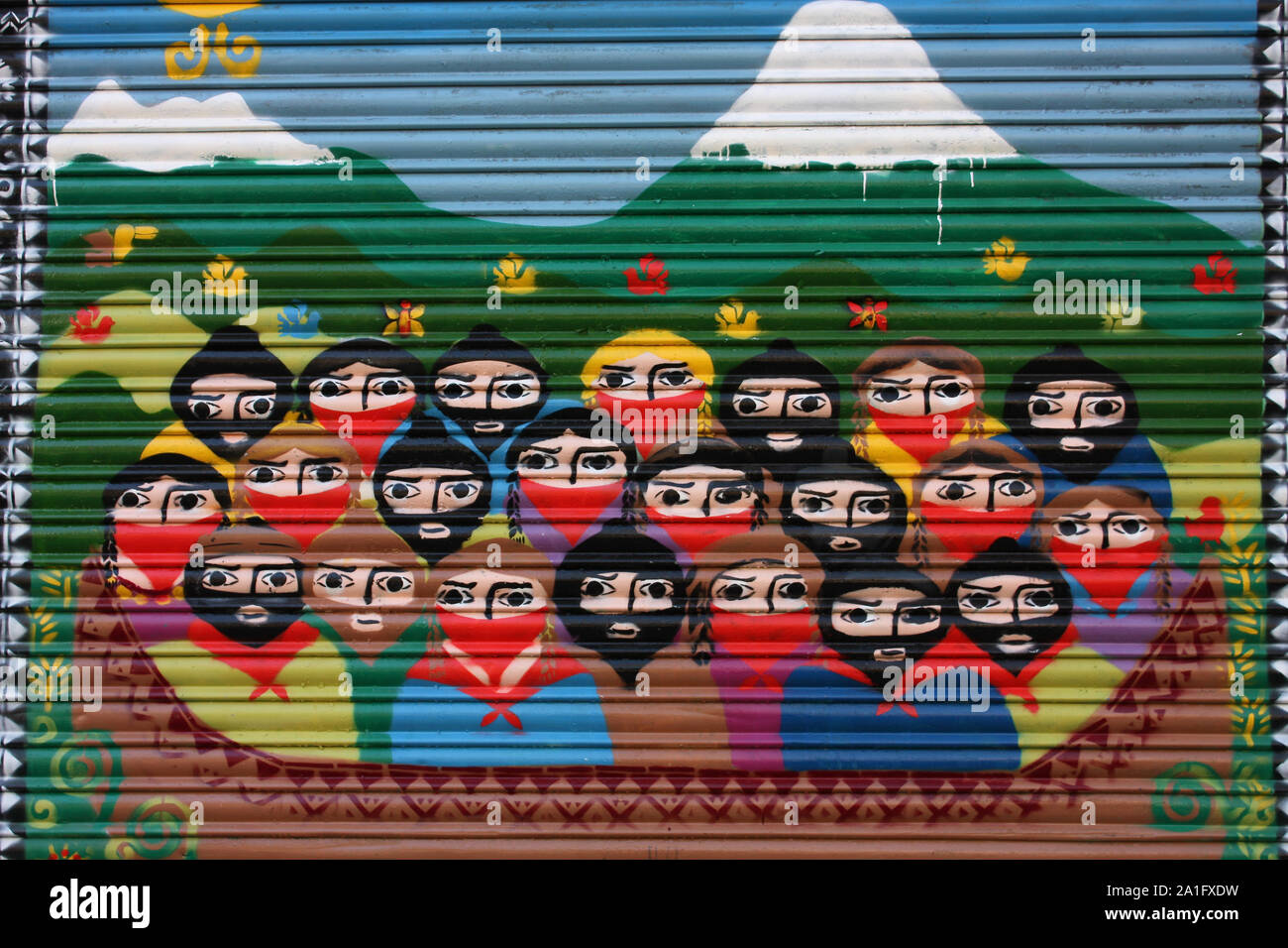 Mural on a metal fence, a tribute to the EZLN Zapatista guerrilla Stock ...