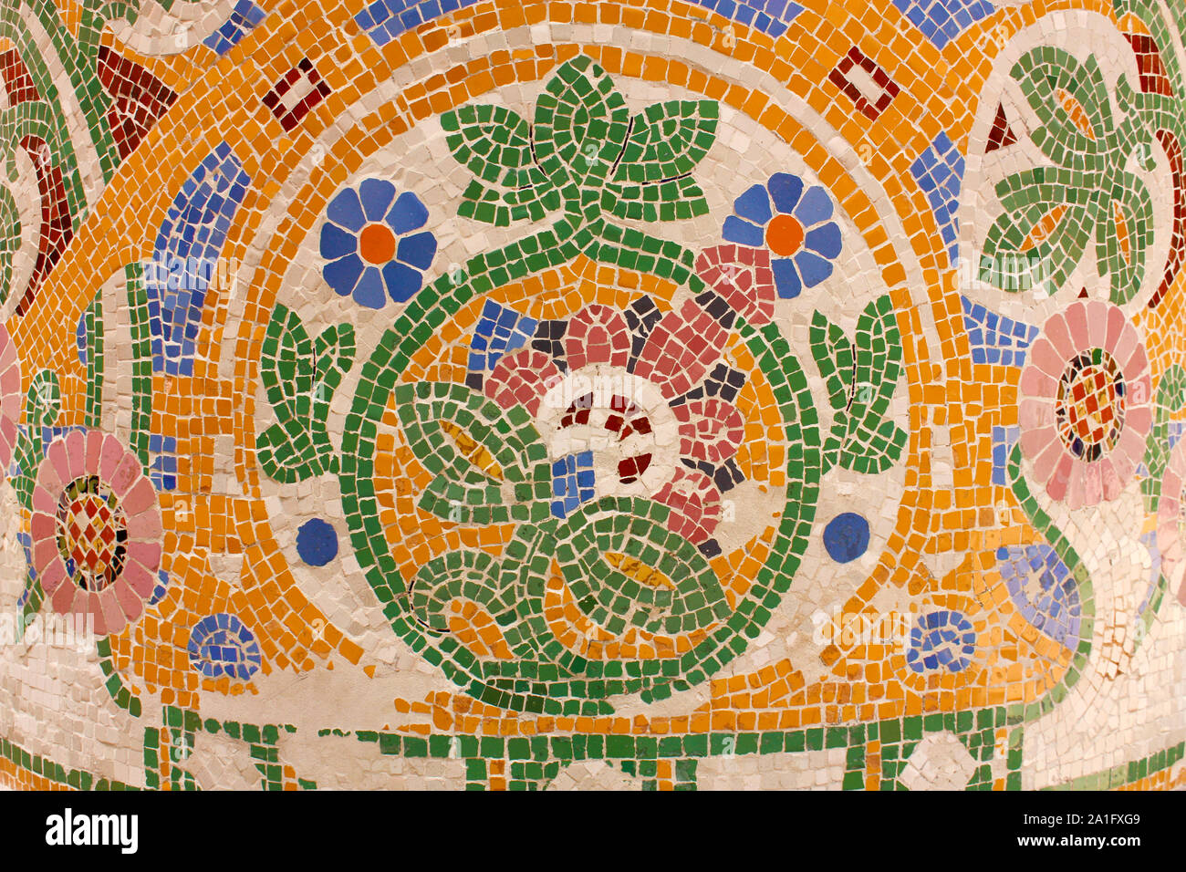 Floral mosaic. The Palau de la Musica Catalana (Palace of Catalan Music ...