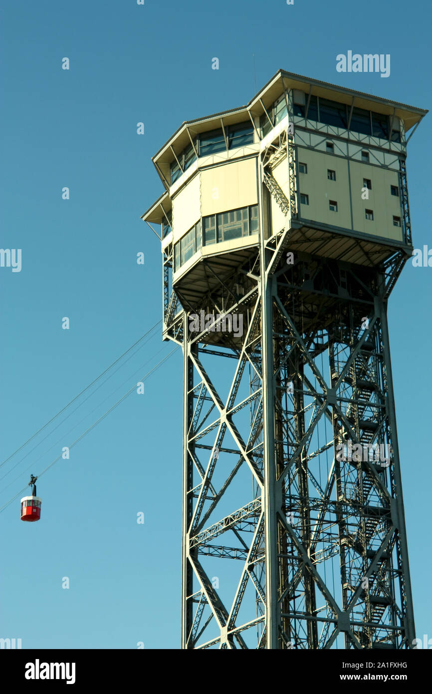 San Sebastian Tower. Funicular of Barcelona, Catalonia, Spain Stock ...