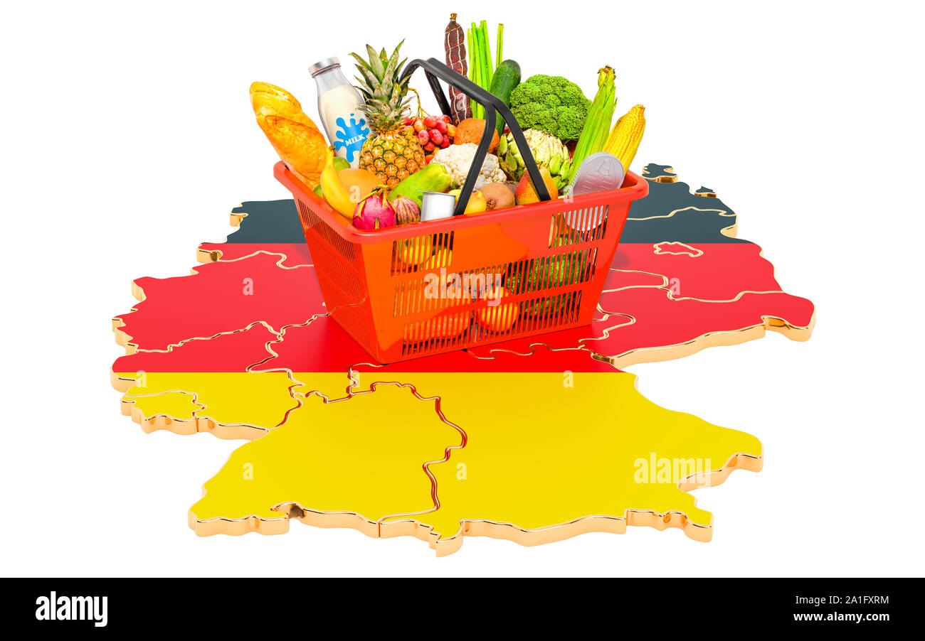 Market basket or purchasing power in Germany concept. Shopping basket ...
