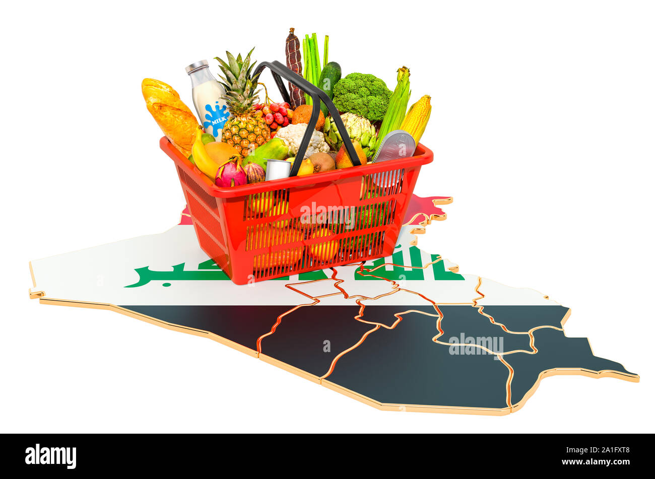 Market basket or purchasing power in Iraq concept. Shopping basket with ...