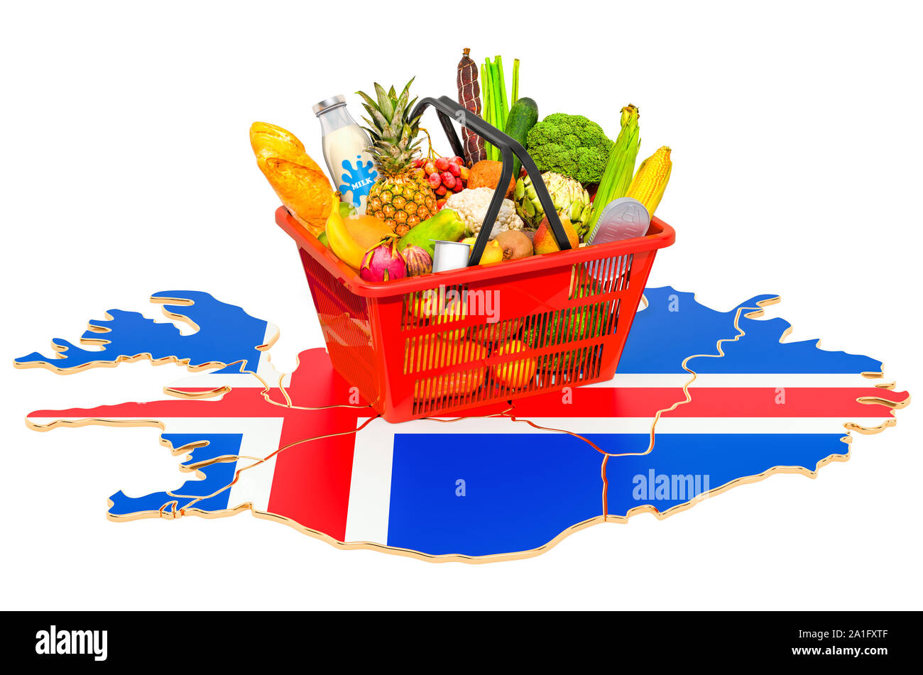 Market basket or purchasing power in Iceland concept. Shopping basket ...