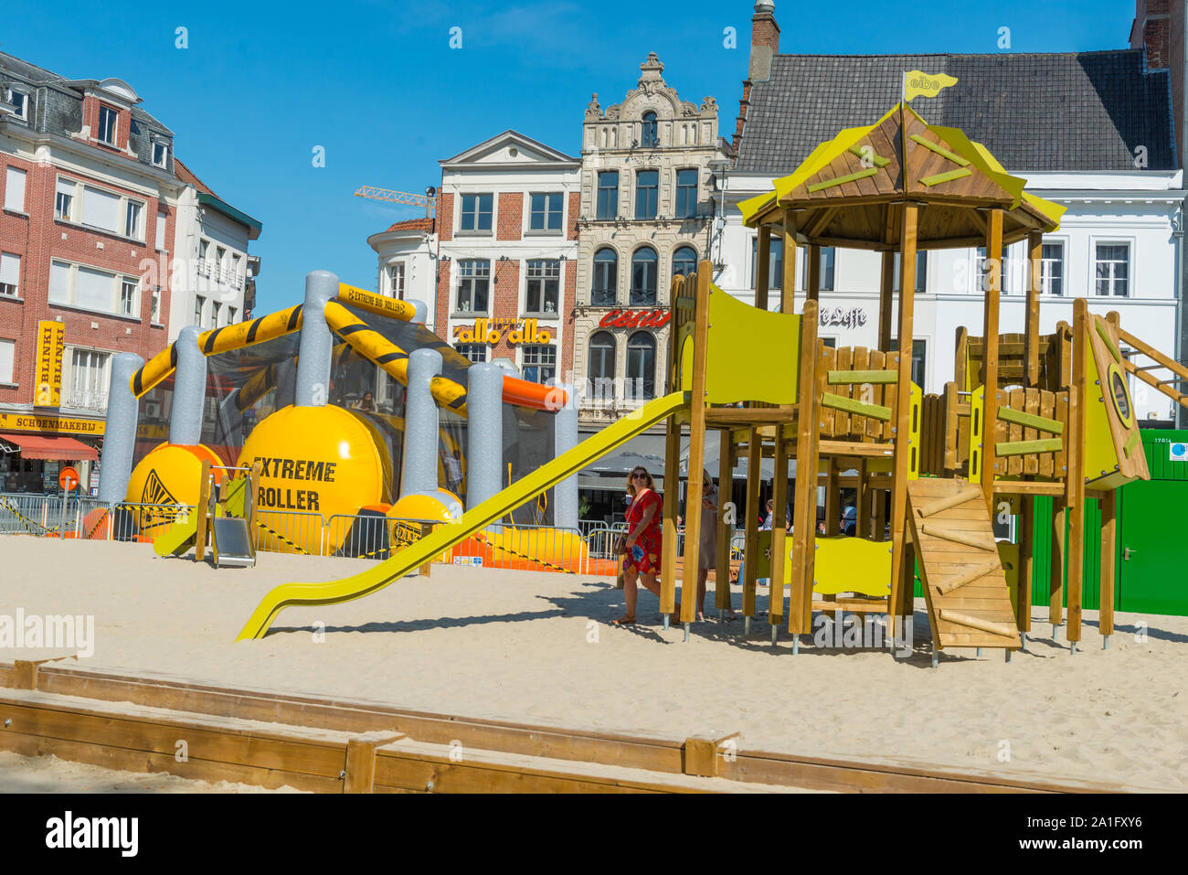 Construction themed bouncy castle Stock Photo - Alamy