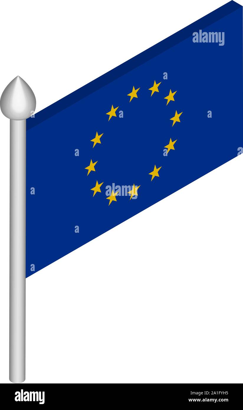 Isometric Illustration of Flagpole with European Union Flag Stock ...