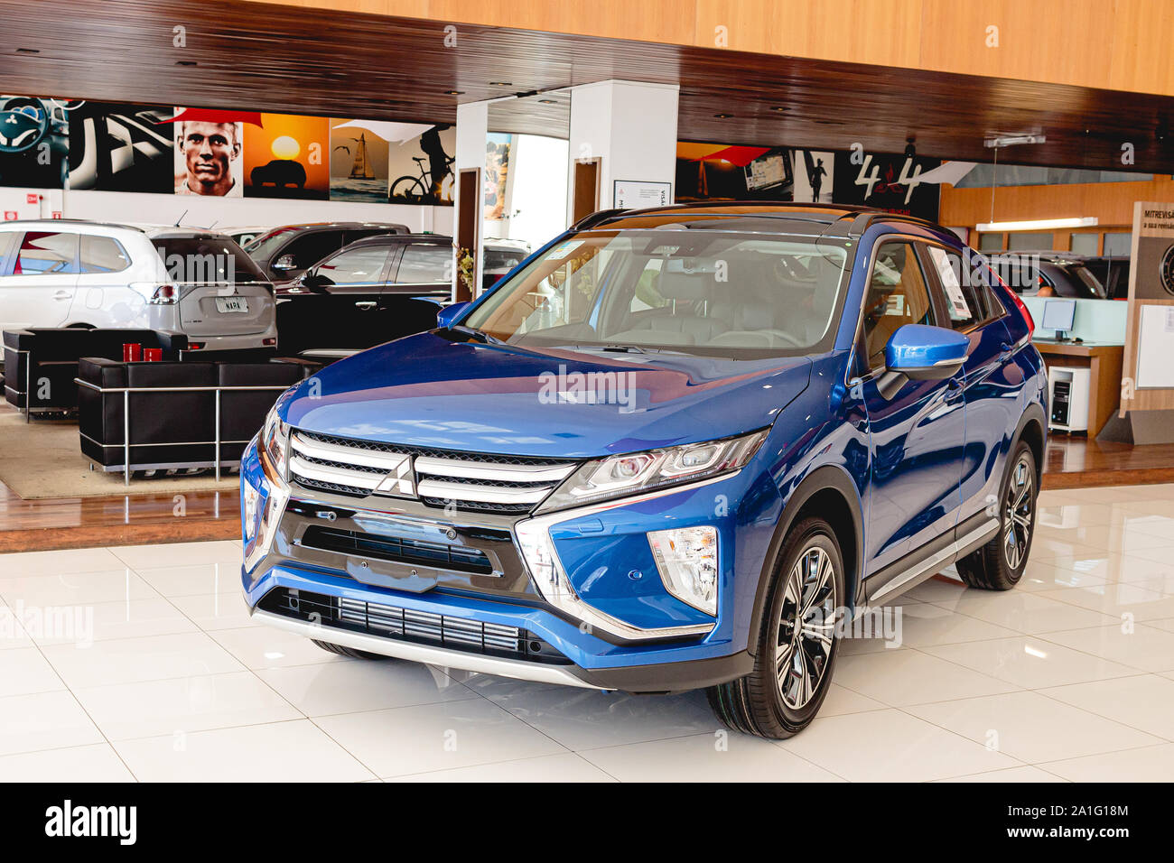 Picture of a Mitsubishi Eclipse Cross 2019 car blue color Stock Photo ...