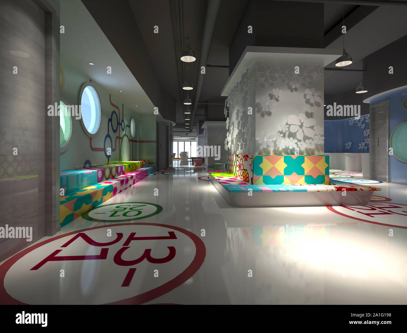 3d render of school building interior Stock Photo - Alamy