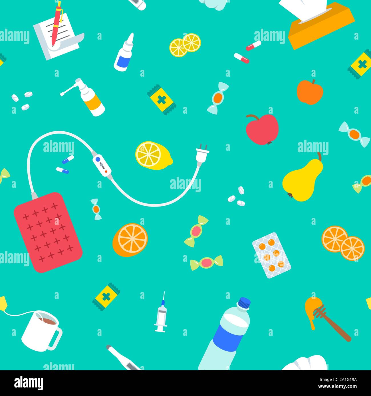 Flu and cold treatment seamless background pattern. Simple flat vector ...