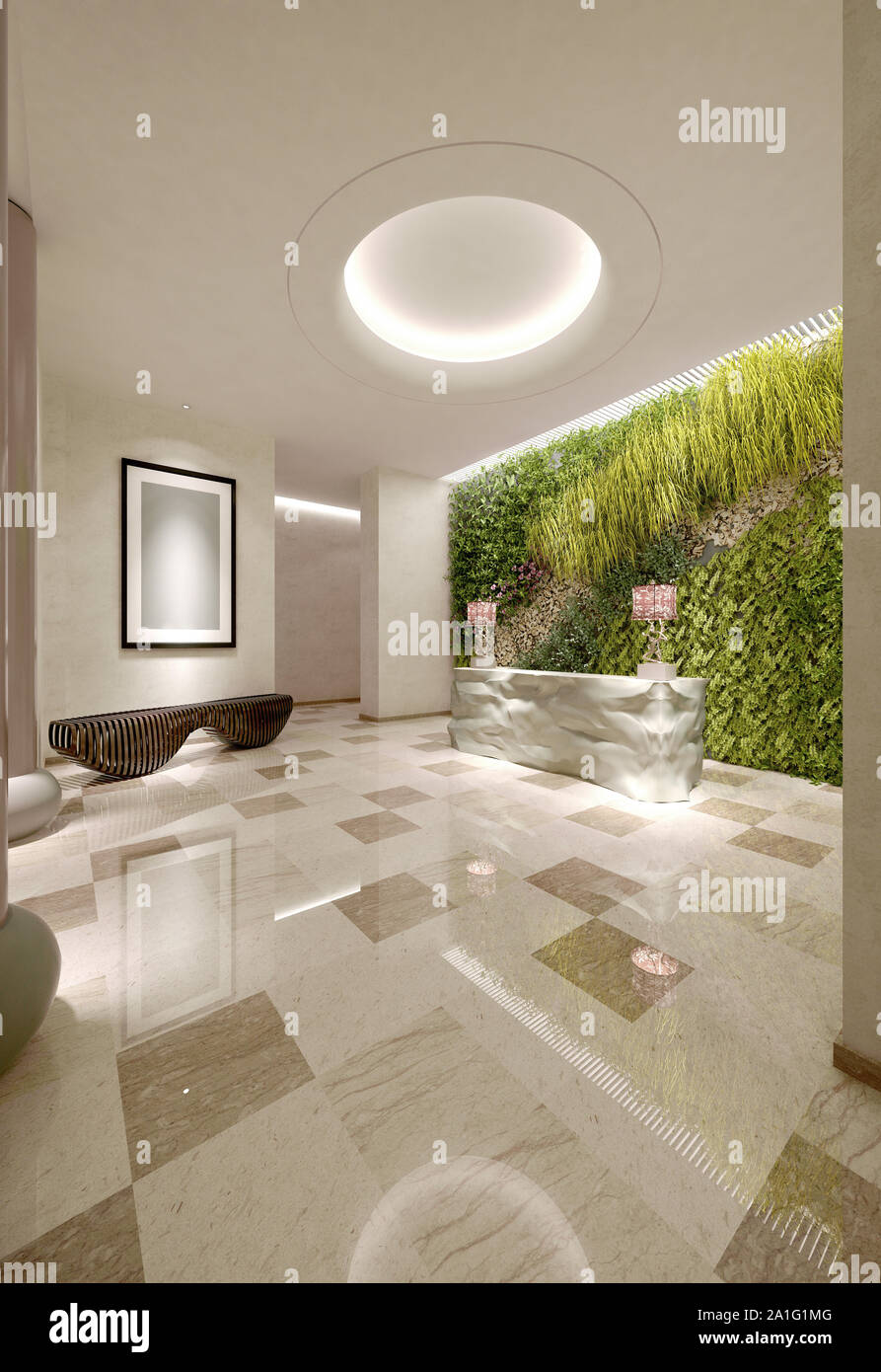 3d render hotel entrance lobby Stock Photo - Alamy