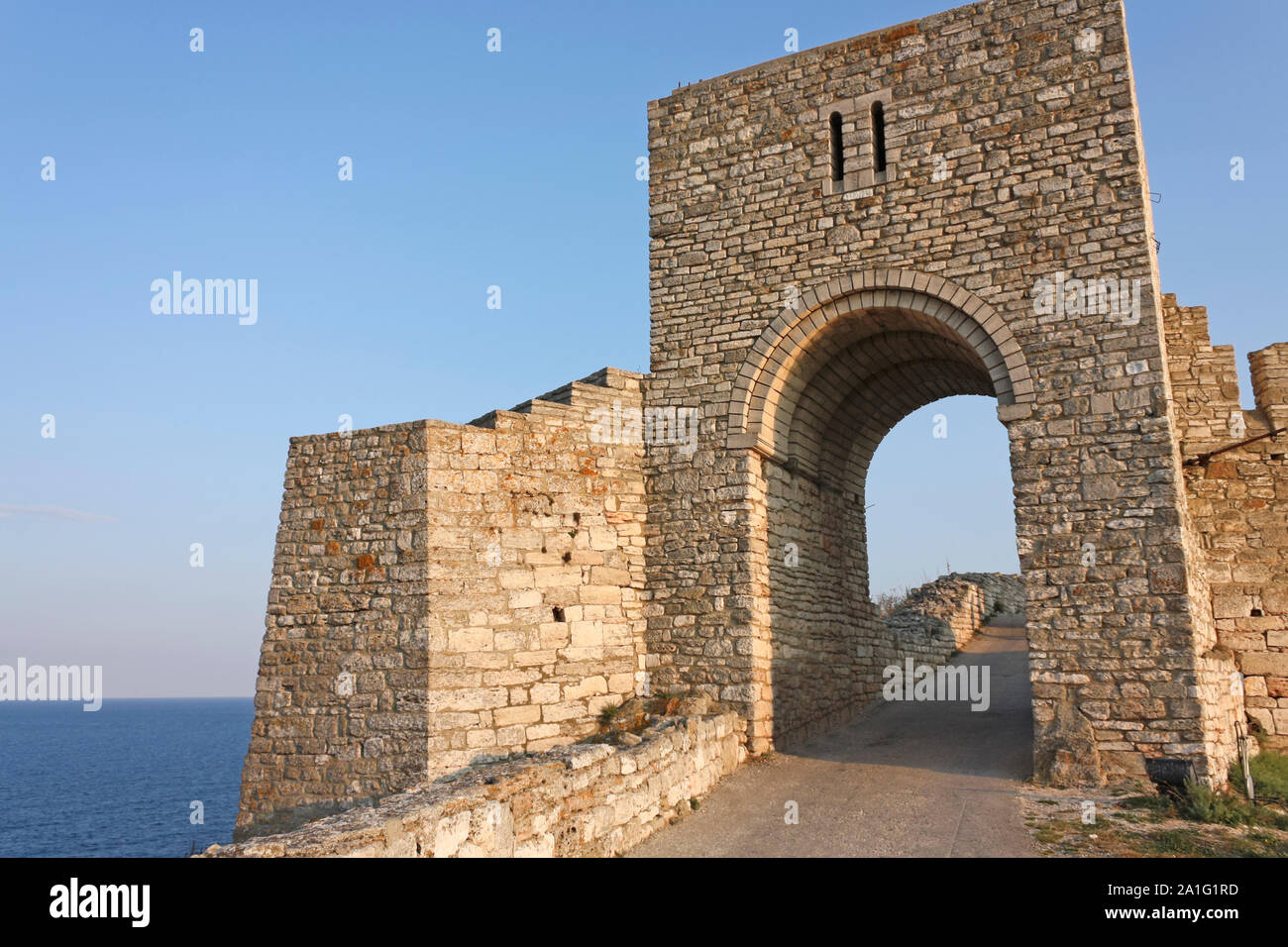 Monumental entrance of medieval fortress of Kaliakra. Bulgaria. Cape of ...