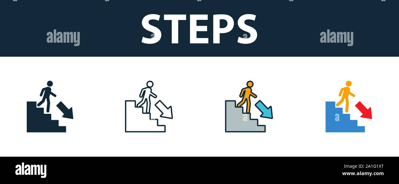 Steps icon set. Premium symbol in different styles from fire safety ...