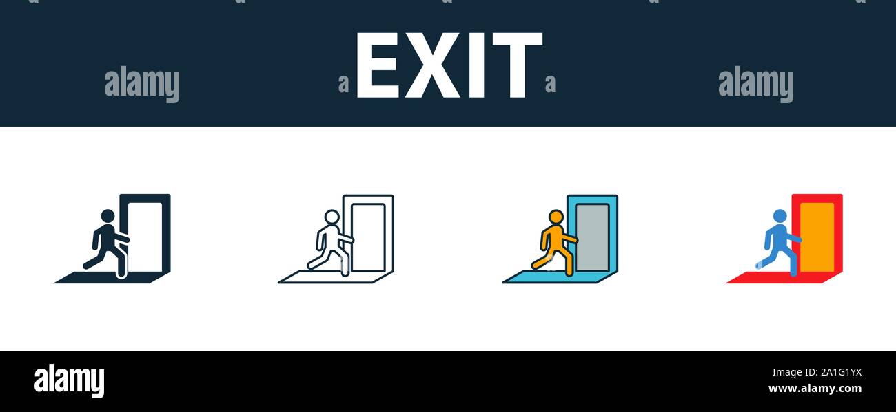 Exit icon set. Premium symbol in different styles from fire safety ...