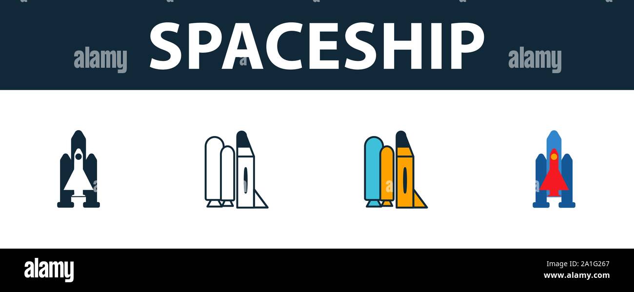Spaceship icon set. Four simple symbols in diferent styles from space ...