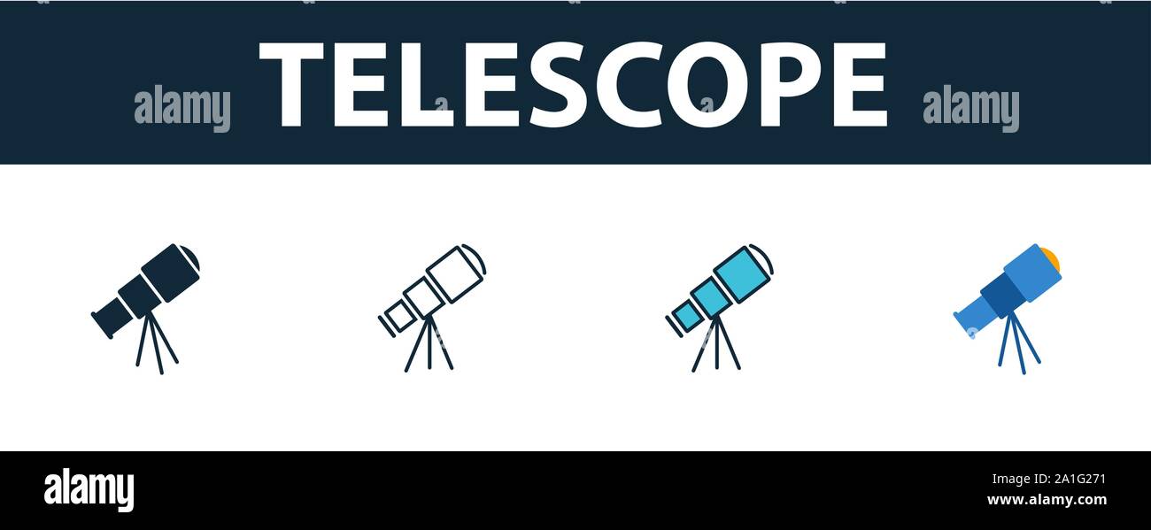 Telescope icon set. Four simple symbols in diferent styles from space ...