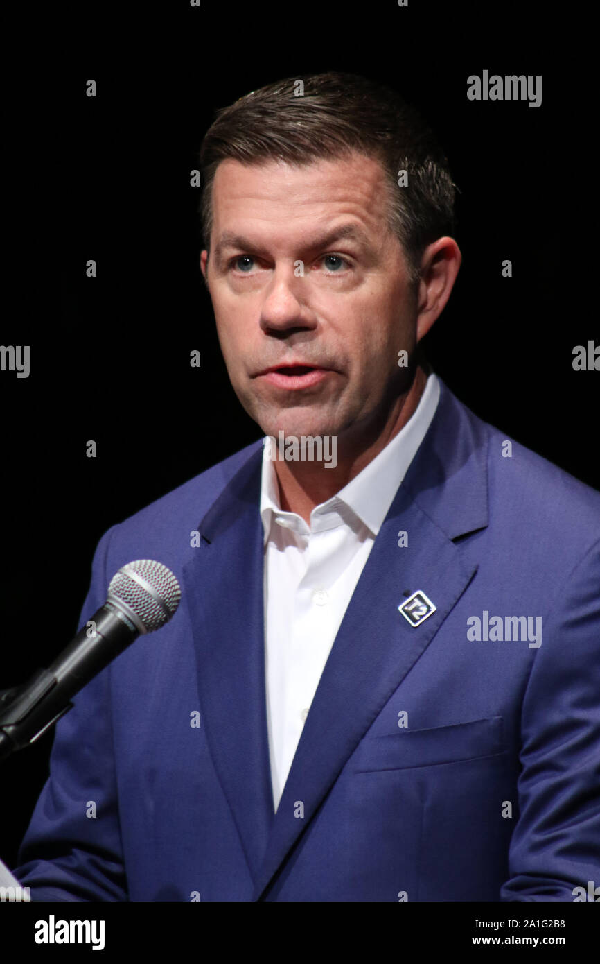 Brooklyn, NY, USA. 26th Sep, 2019. Teneo CEO Declan Kelly at the Global Citizen press conference ...