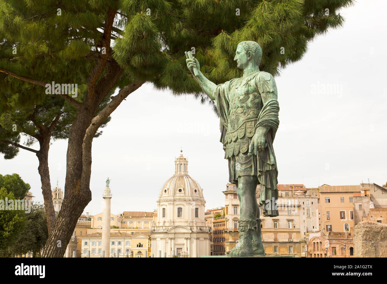 Bronze sculpture of Roman Emperor Caesar Augustus in the Forum in Rome ...