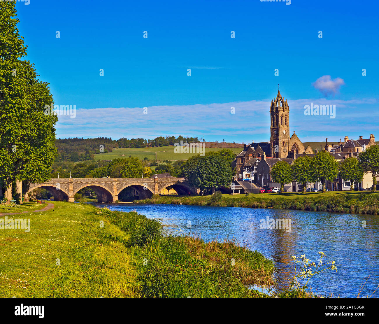 The banks of the River Tweed at Peebles, Scotland Stock Photo - Alamy