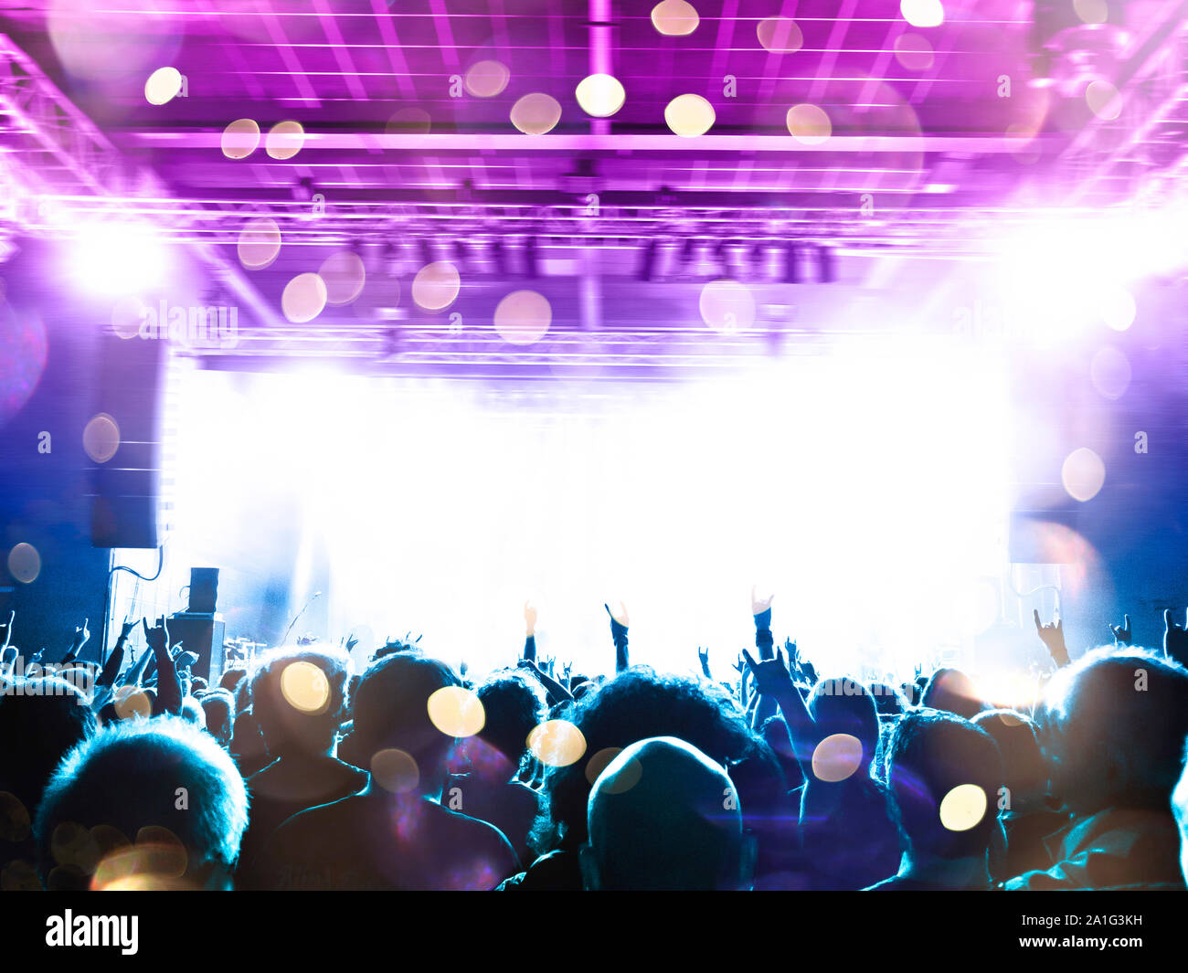 Colourful concert show with people silhouettes Stock Photo - Alamy