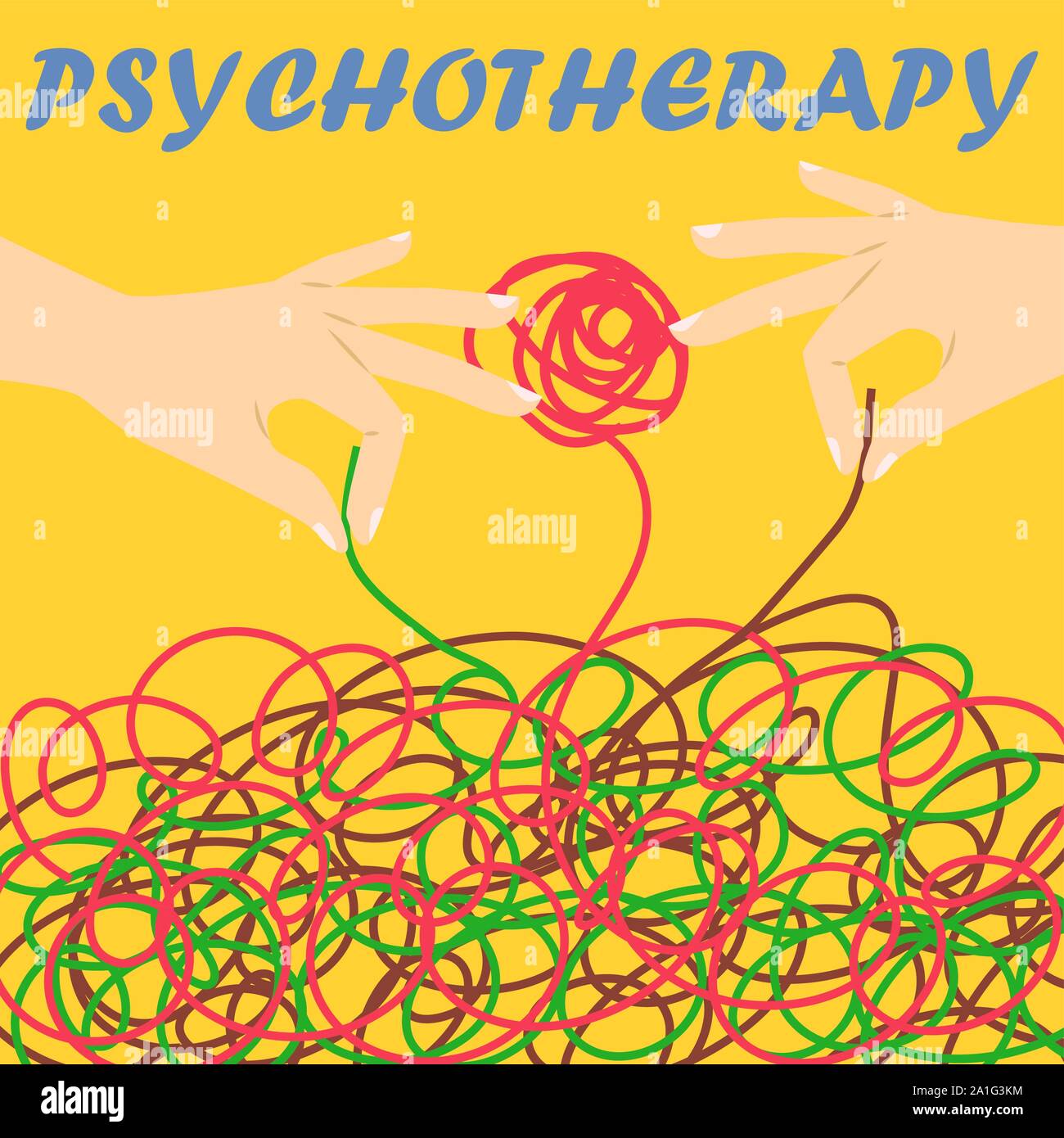 Psychotherapy illustration with hands and tangled thread, illustration ...