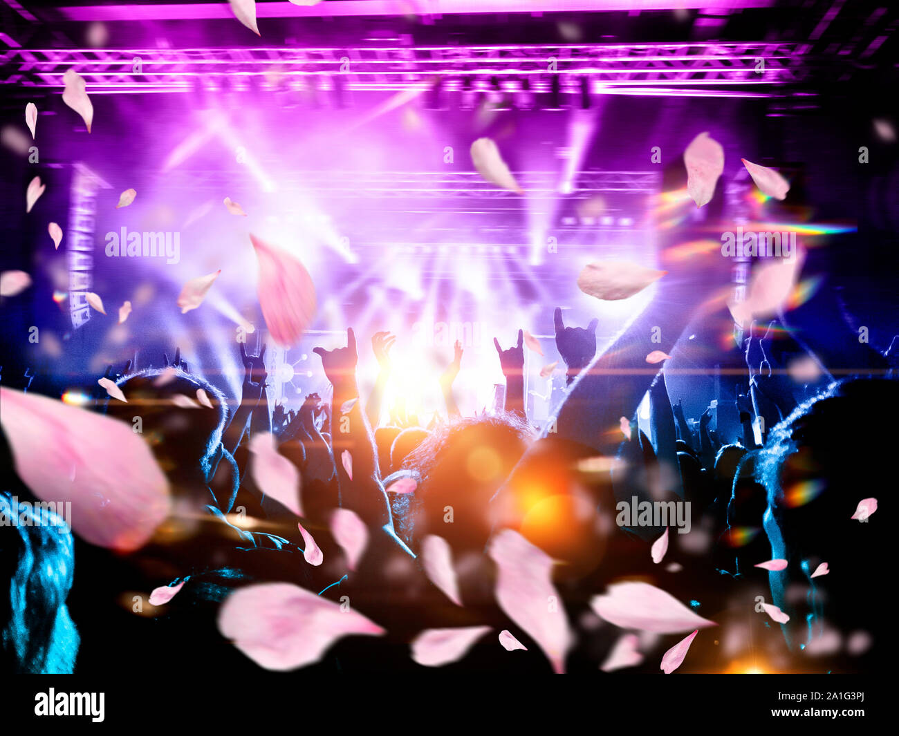 Colourful concert show with people silhouettes Stock Photo - Alamy