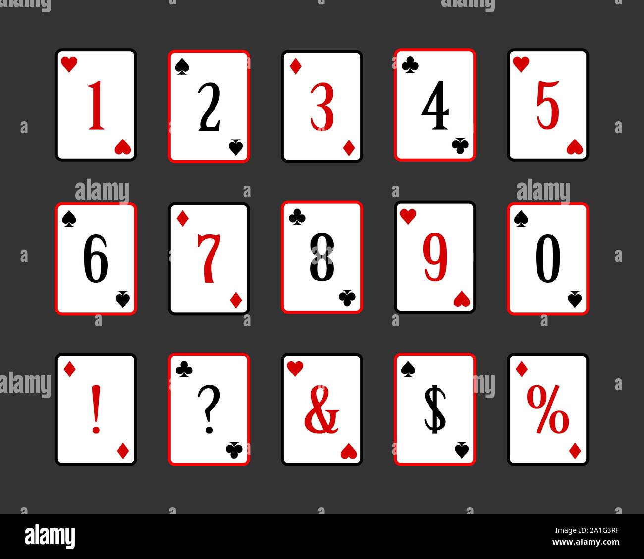 Poker digits and punctuation marks. Vector illustration. dollar and ...