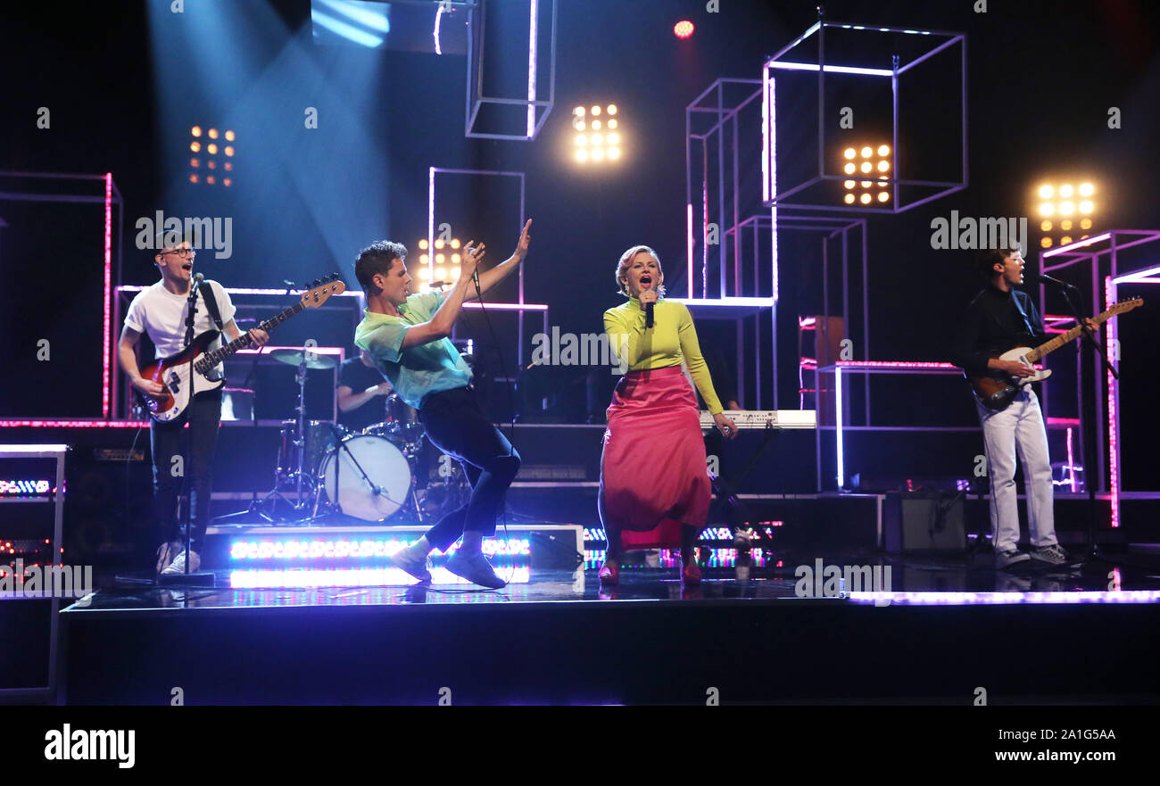 (centre) Anders SG and Stine Bramsen from Alphabeat performing during ...
