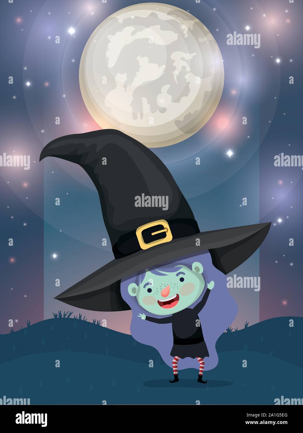 halloween season scene with girl costume witch Stock Vector Image & Art ...