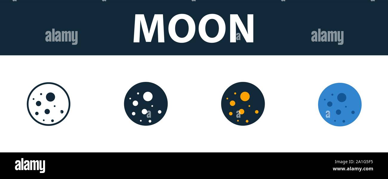 Moon icon set. Four simple symbols in diferent styles from space icons ...