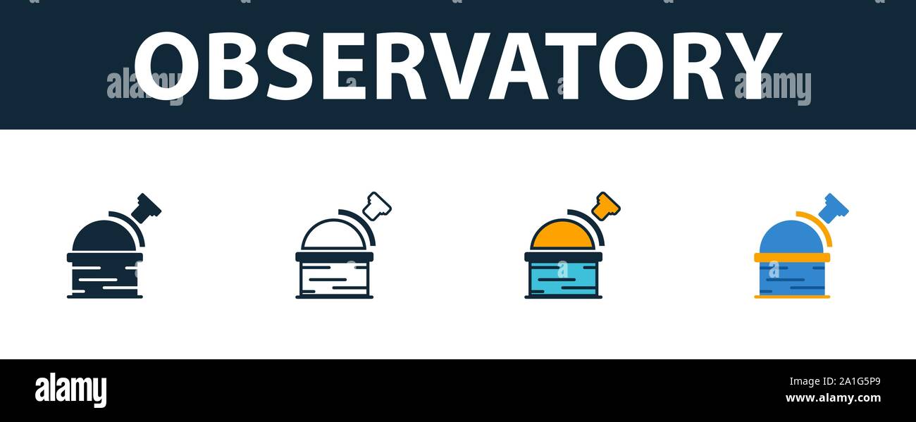 Observatory icon set. Four simple symbols in diferent styles from space ...