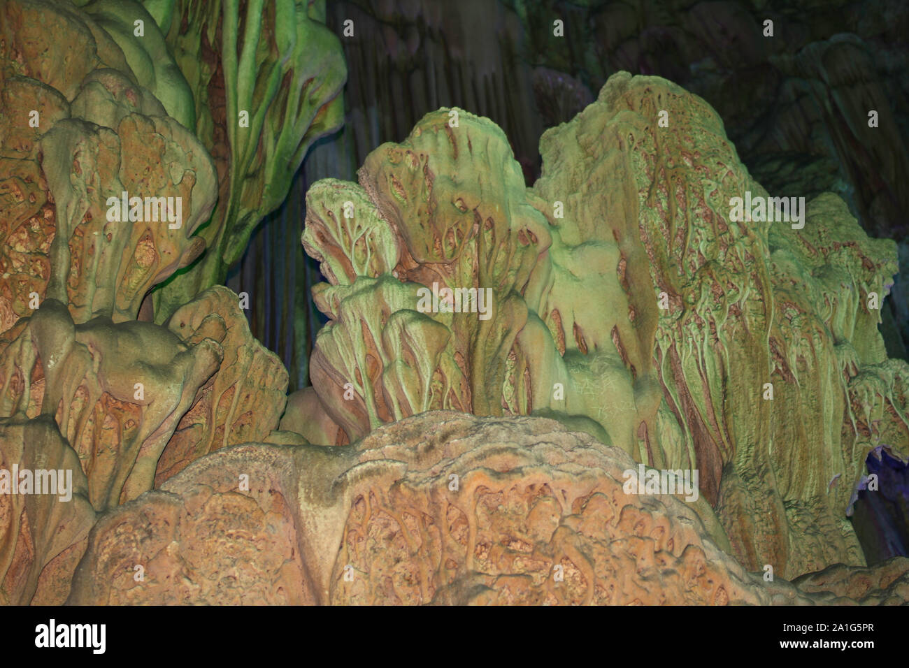 interesting, stalagmite, stalactite, karst cave, karst, colorful lights ...