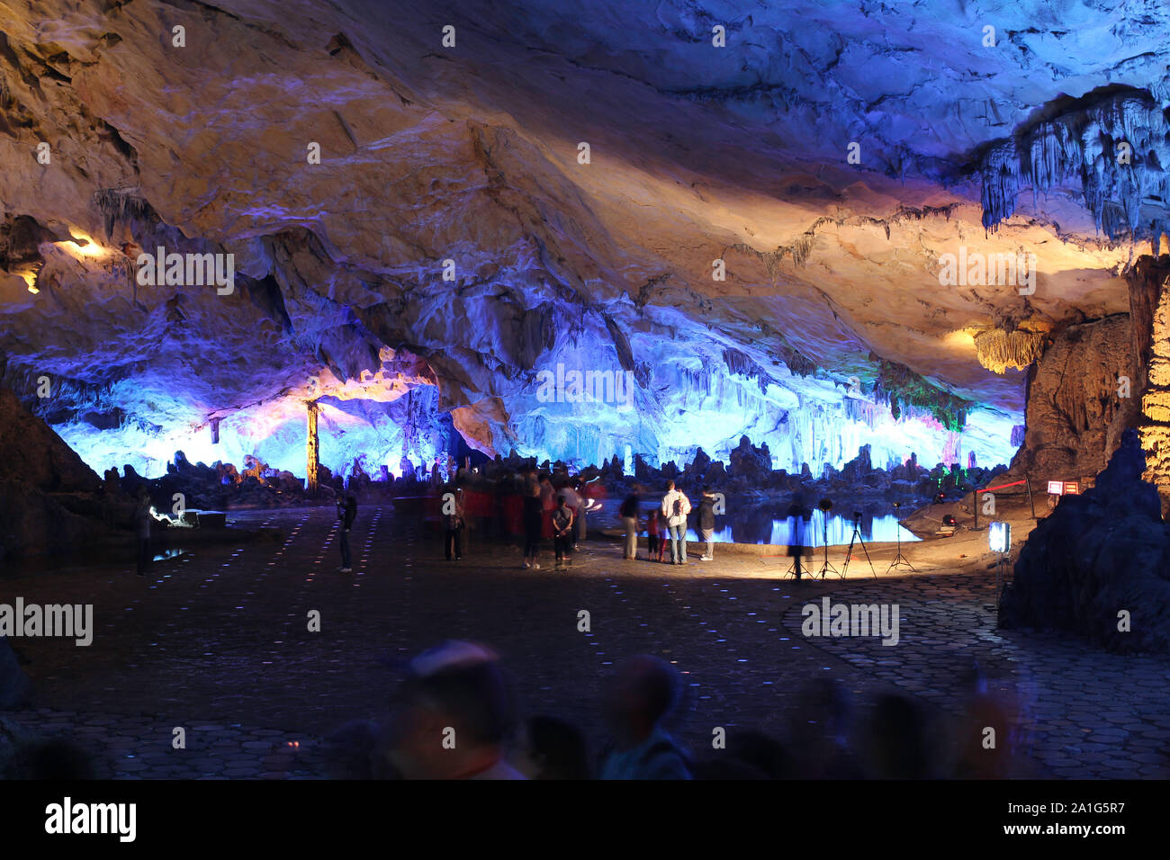 interesting, stalagmite, stalactite, karst cave, karst, colorful lights ...
