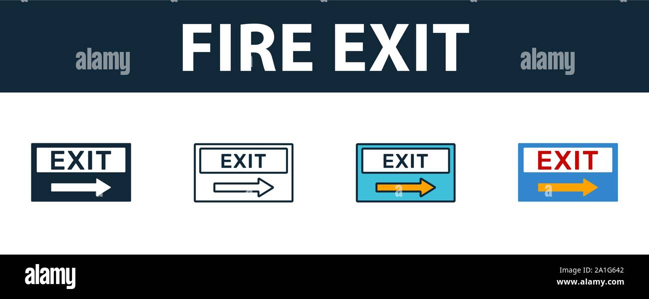 Fire Exit icon set. Premium symbol in different styles from fire safety ...