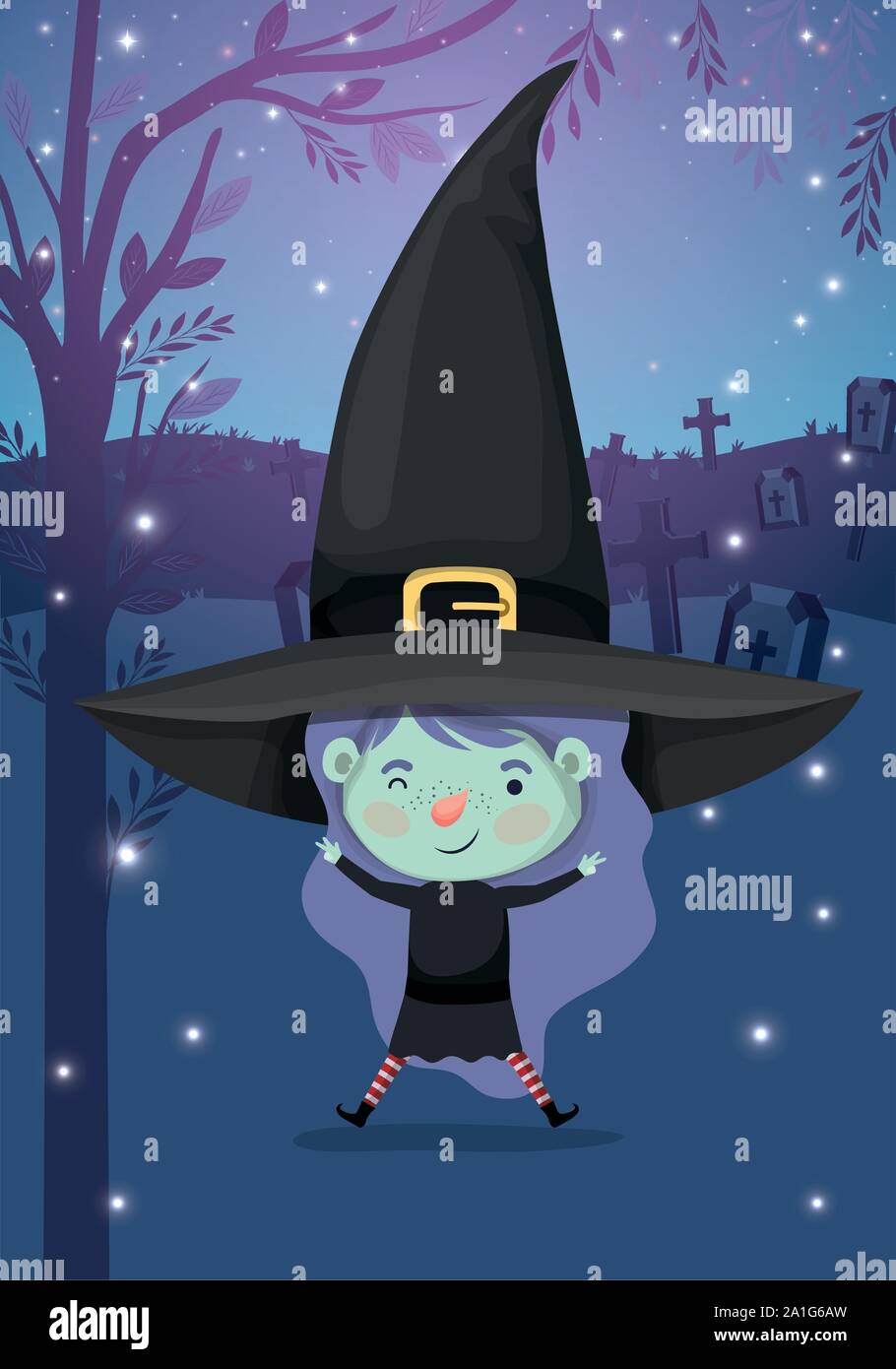halloween season scene with girl costume witch Stock Vector Image & Art ...