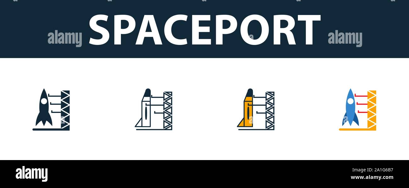 Spaceport icon set. Four simple symbols in diferent styles from space ...