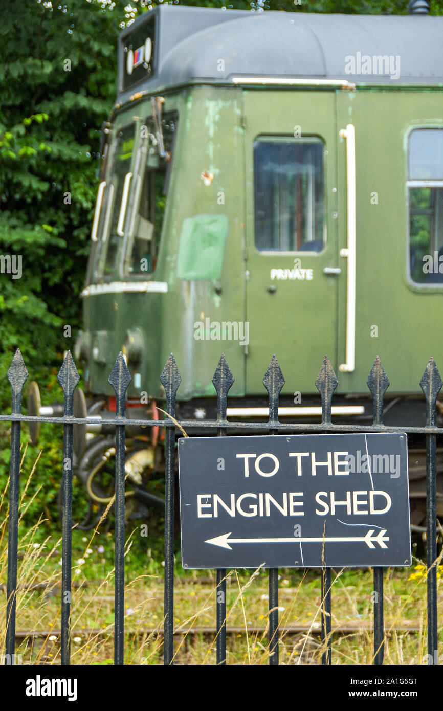 CRANMORE, ENGLAND - JULY 2019: Sign on a fence at Cranmore Station on ...