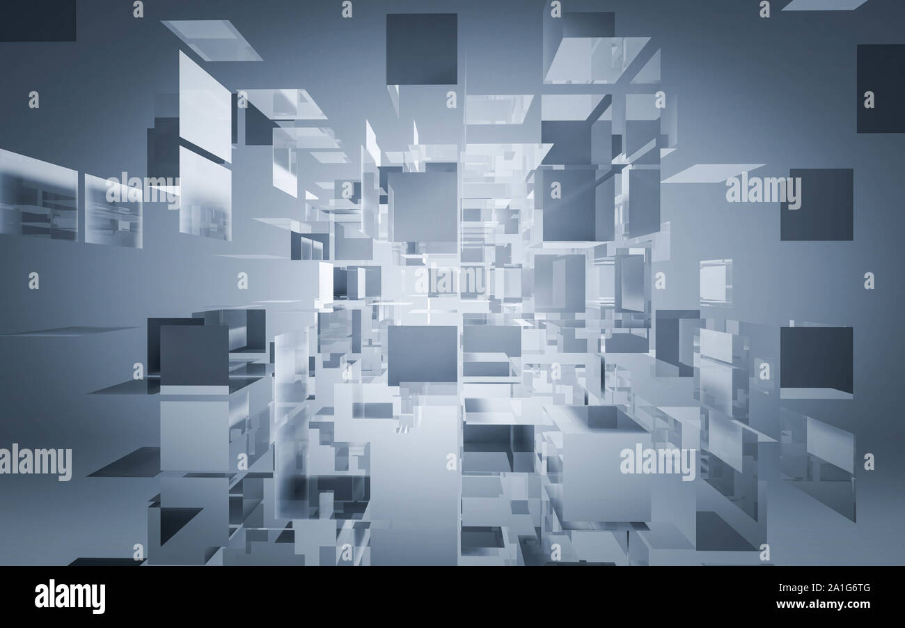 Abstract 3d render of dissolving white and blue cubes Stock Photo - Alamy