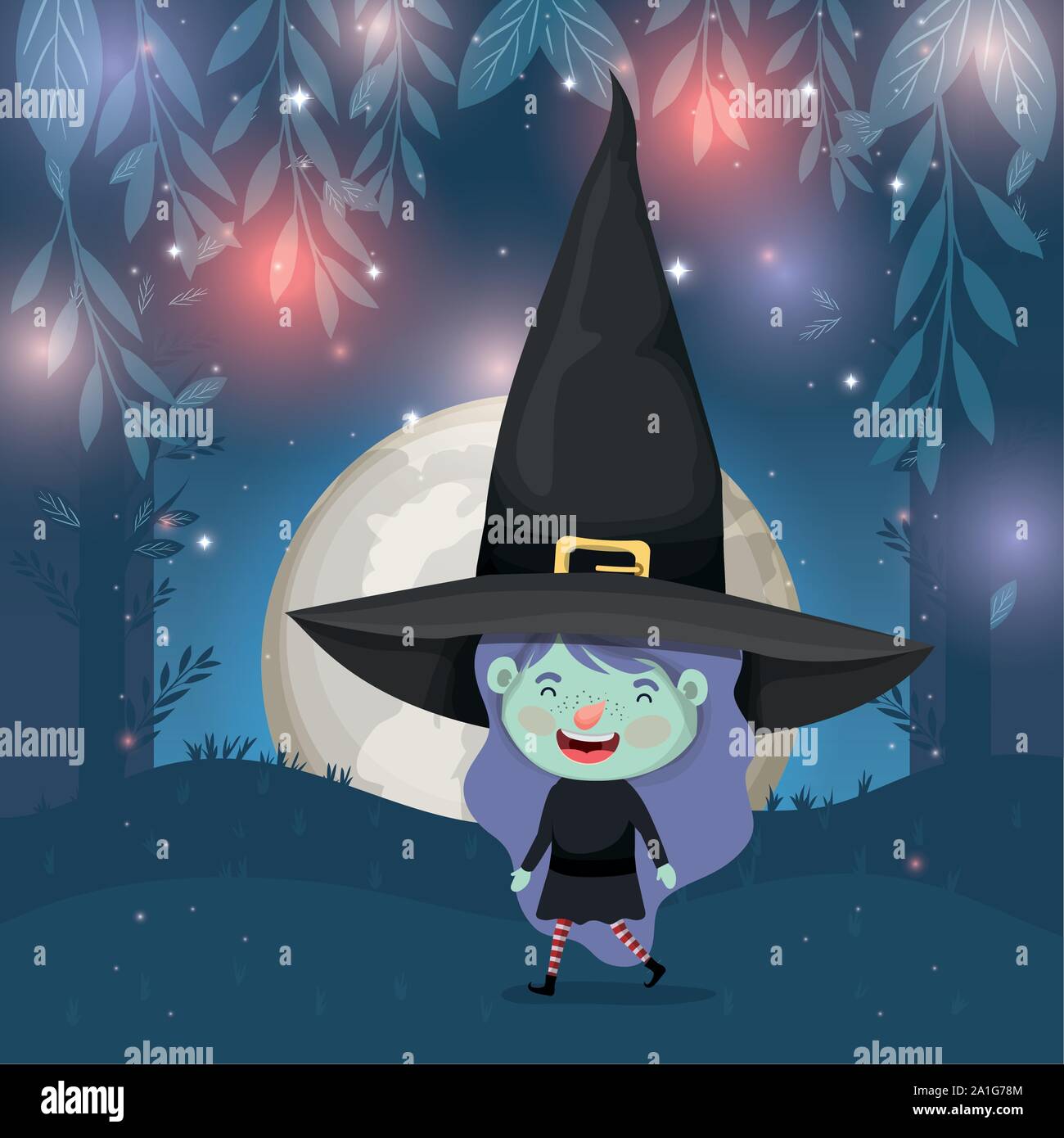 halloween season scene with girl costume witch Stock Vector Image & Art ...